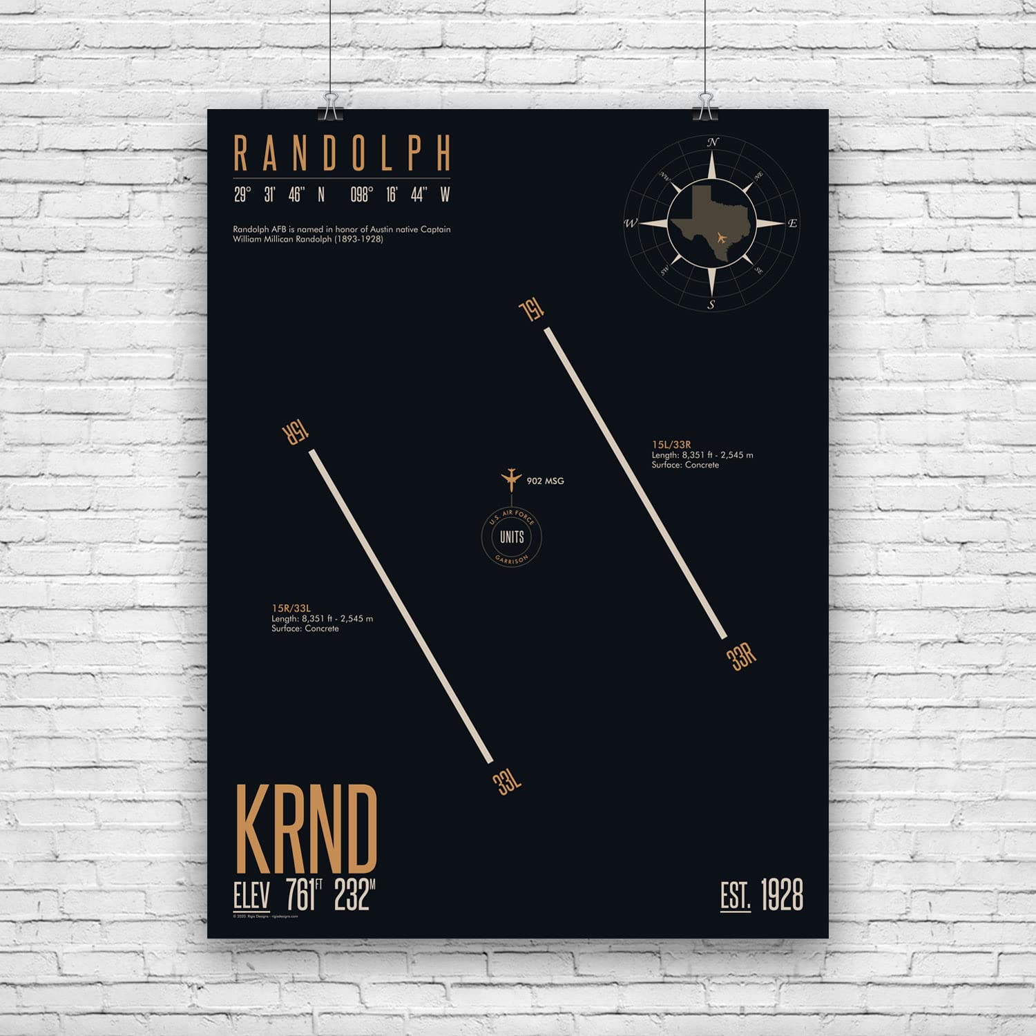 Buy Randolph Air Force Base (KRND) - Runway Print - Base Runway ...