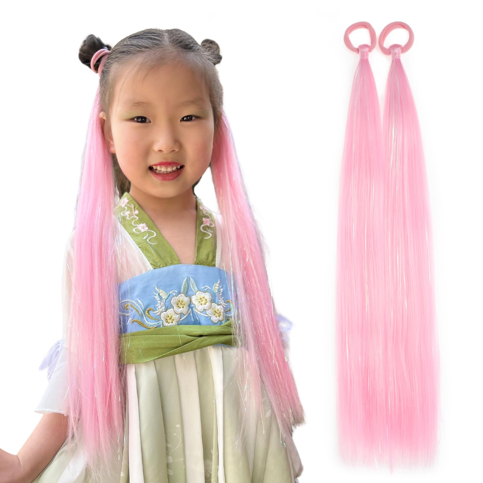 Amazon.com : Colored Hair Extensions Pink Ponytail Extension 2 Packs ...