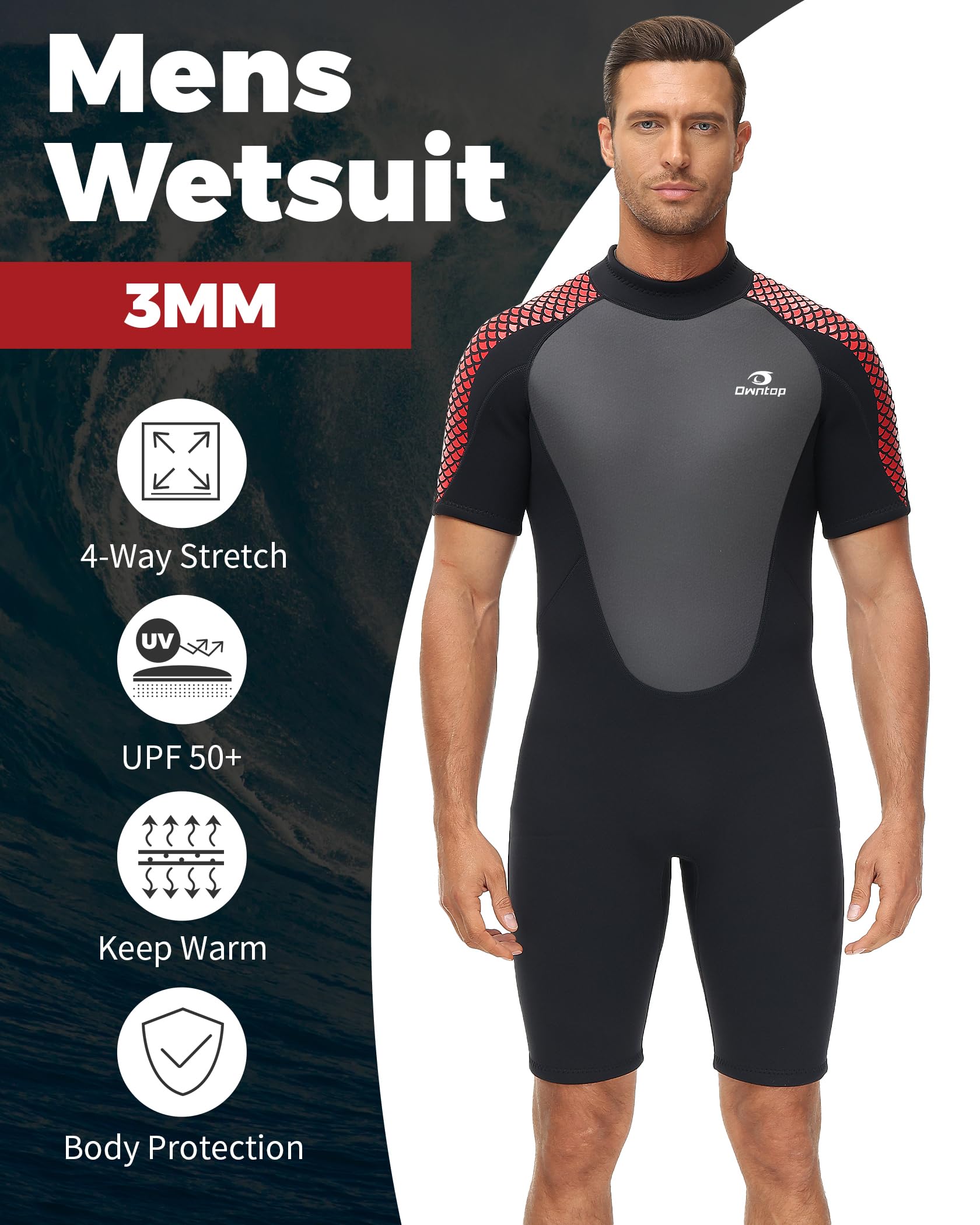 Snapklik.com : Owntop Shorty Wetsuit Mens, 3mm Neoprene Wet Suit For ...