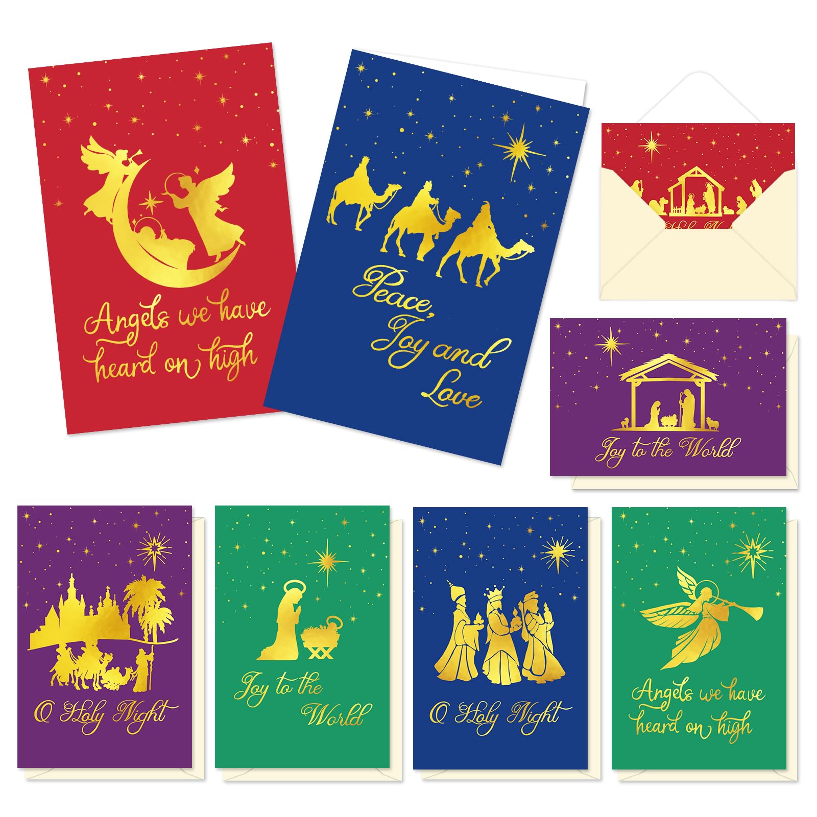 Amazon.com : Whaline 50 Pack Christmas Cards Boxed Gold Foil Nativity ...