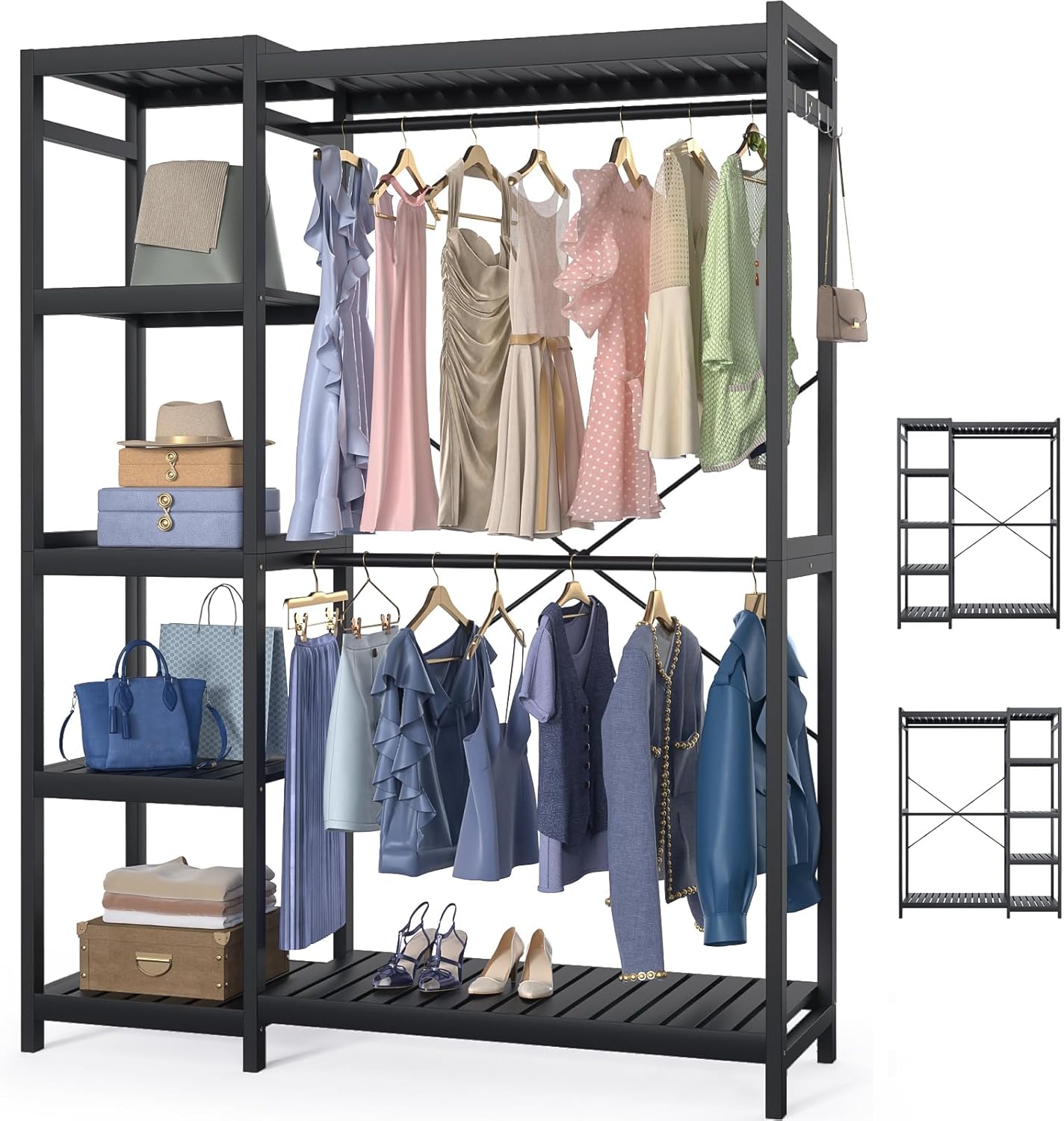 Amazon.com: Homykic Bamboo Clothes Rack Garment Rack for Hanging ...