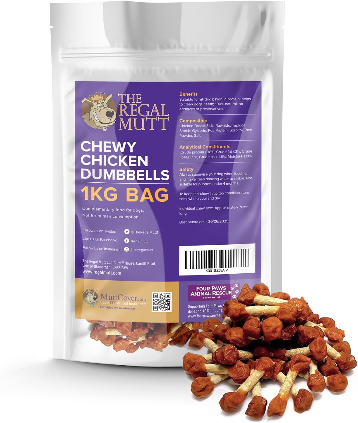 The Regal Mutt - Chicken Dumbbells (Chicken Dumbbells - 1kg Bag ...