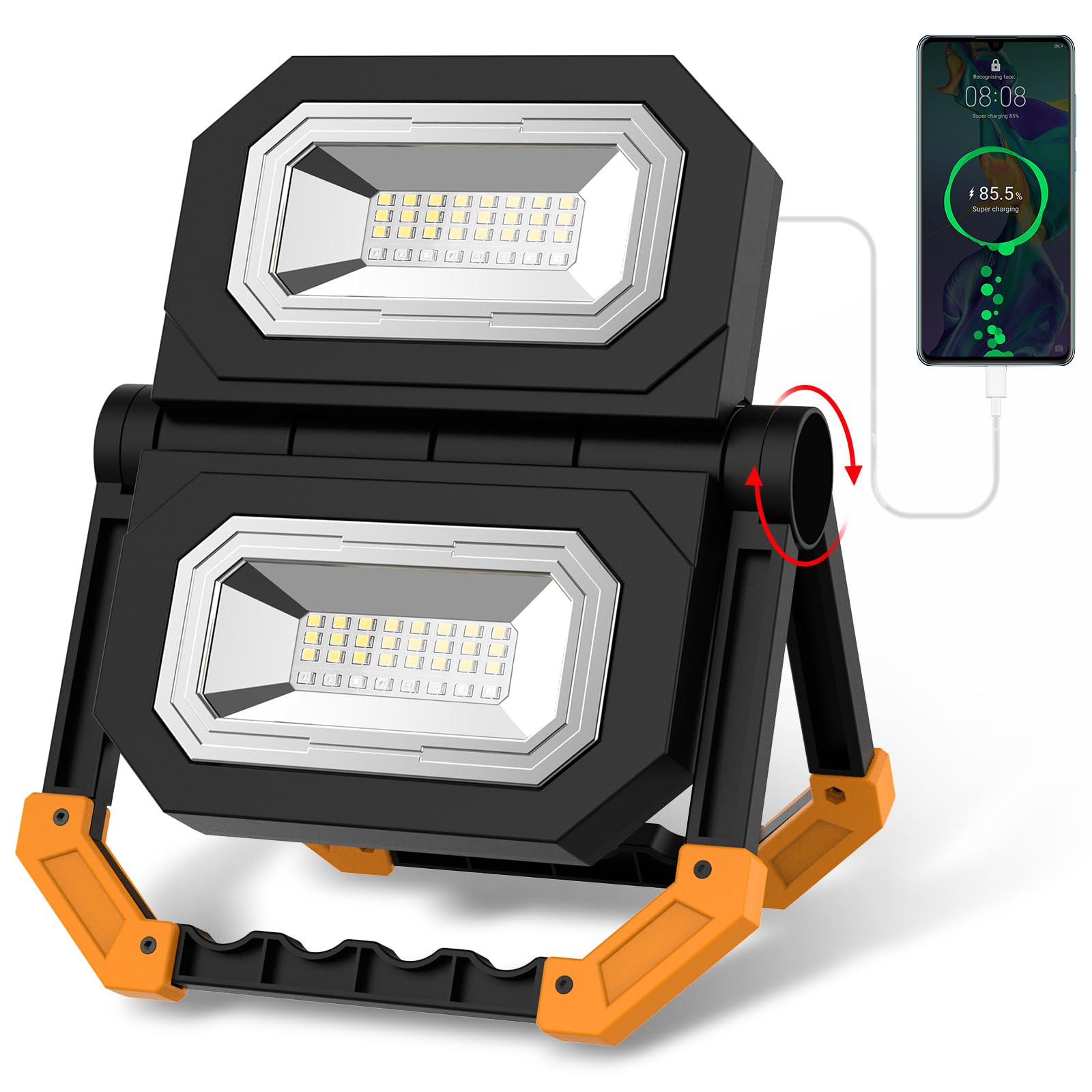 T-SUNUS 60W Rechargeable LED Work Light 360° Rotation & 3 Modes ...