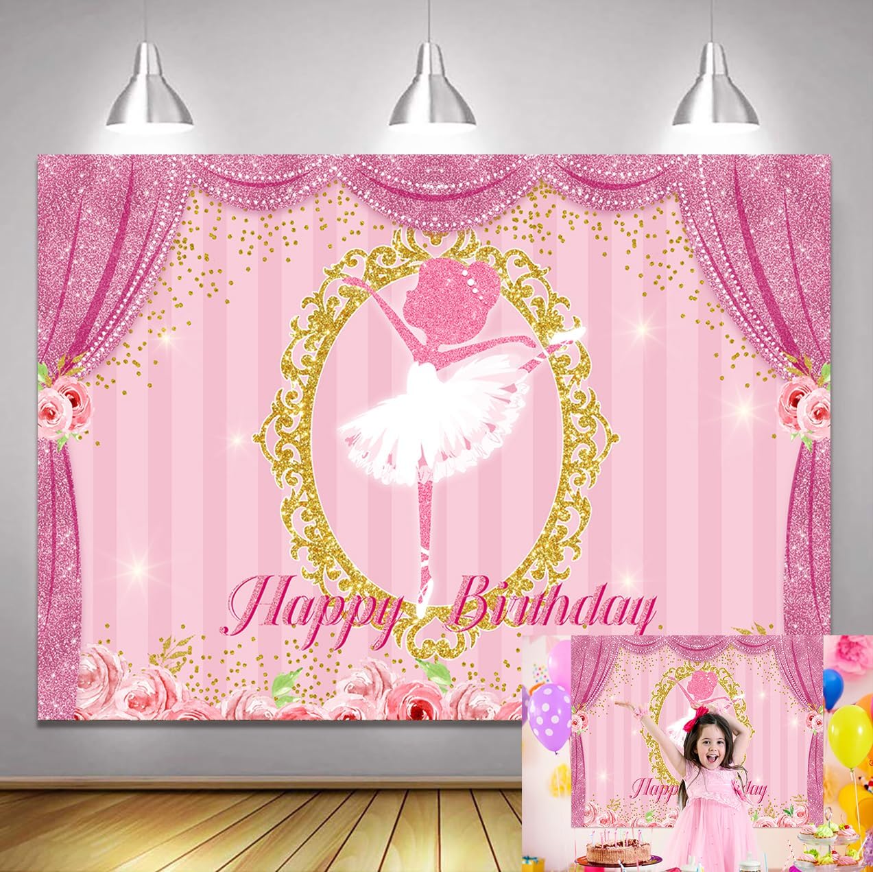 Amazon.com : Pink Ballerina Birthday Photography Backdrops Ballet Girls ...