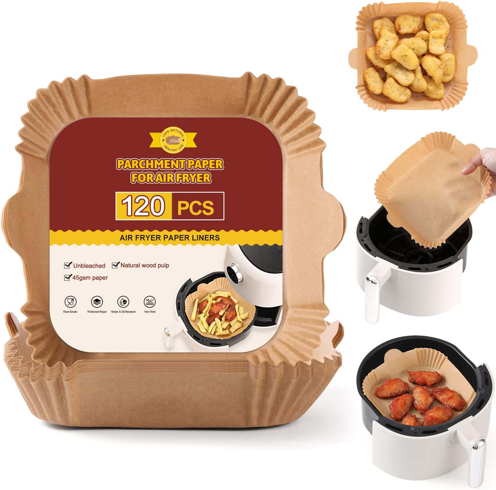 Amazon.com: Disposable Paper Liners, 120 Pcs Square Airfryer Parchment ...