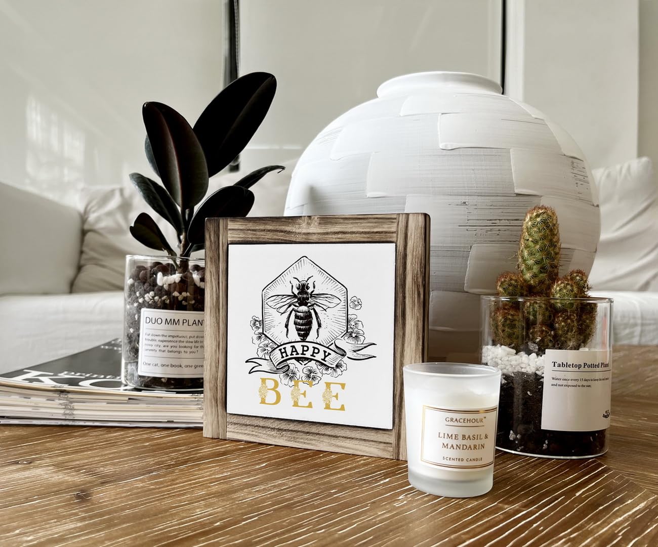 Snapklik.com : Bee Wood Plaque Sign, Bee Happy, Box Wood Plaques Desk ...