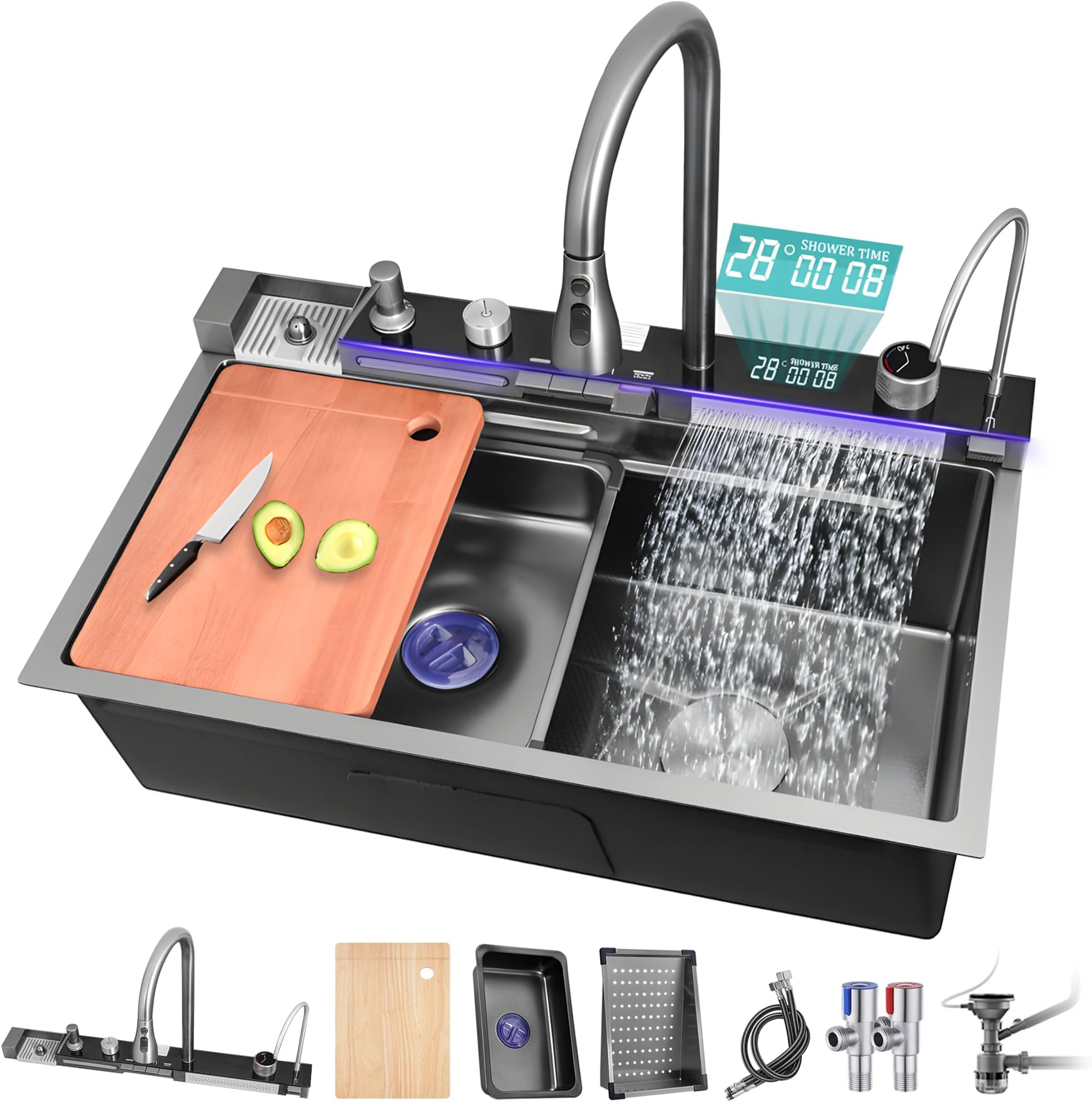 SHNIUHUO 80cm Lujo Fregadero De Cocina con Cascada, Modernas Tarja para ...