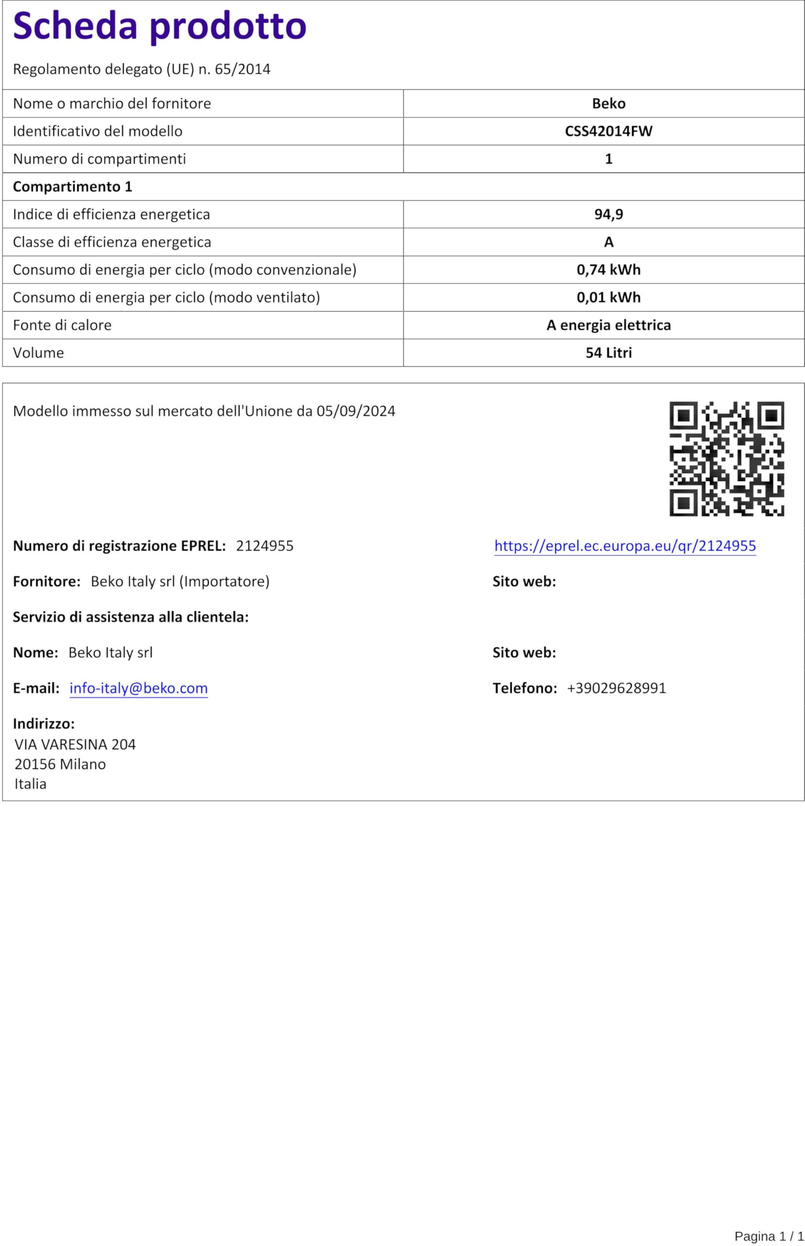 Beko RDSO206K40WN – Frigorifero Doppia Porta, 206 L, Classe E, Statico ...