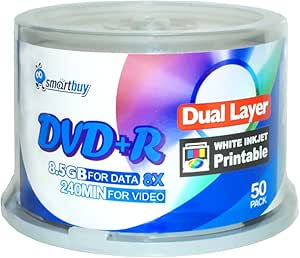 Amazon.com: Smartbuy 8.5gb/240min 8X DVD+r Dl Dual Layer White Inkjet Printable Blank Data ...