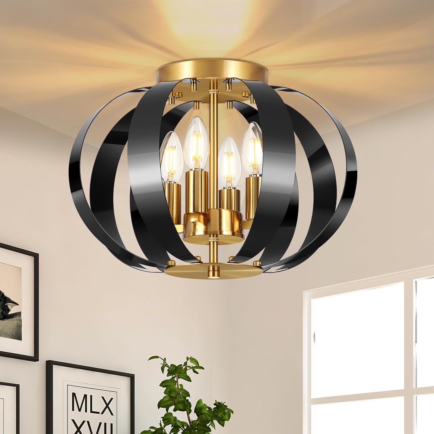 Riceears Semi Flush Mount Ceiling Light Fixture, 4-Light Entryway Light ...