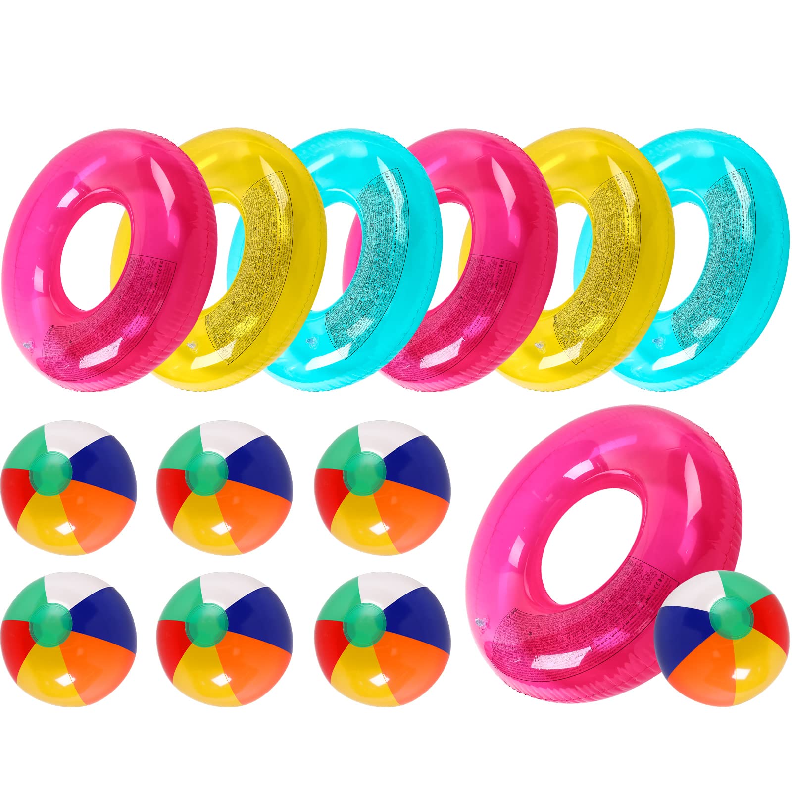 12 Pack Beach Floats, Including 6 Pcs Inflatable Pool Tube for Kids ...
