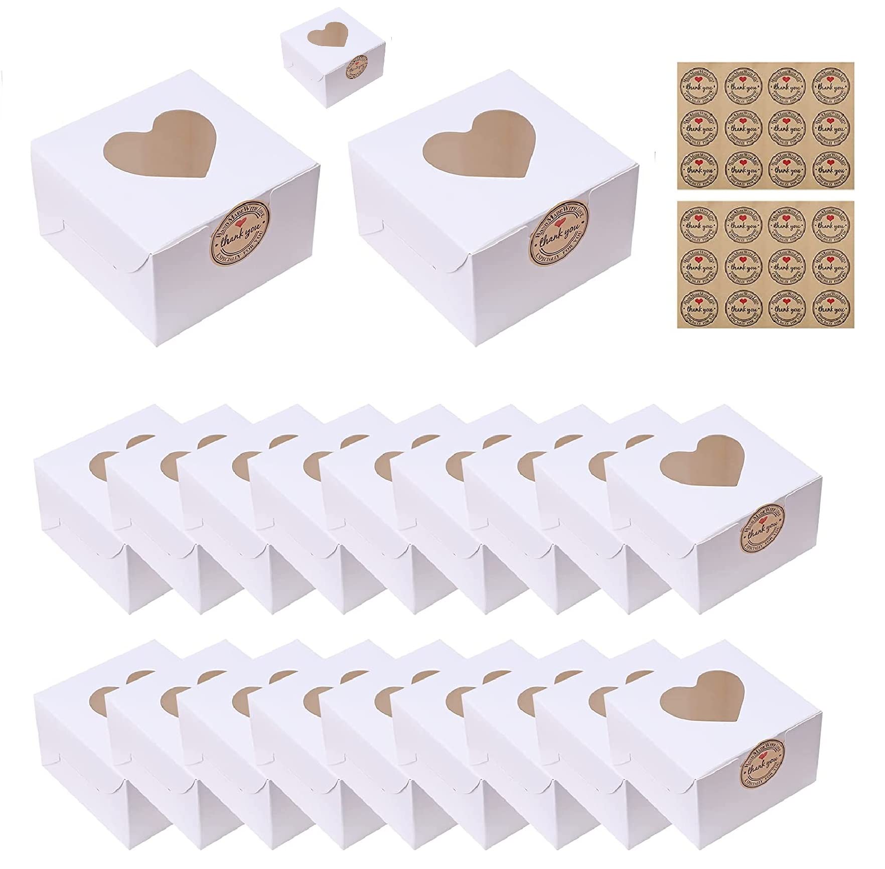 20 Pcs Small Cake Boxes with Stickers,4 Inch White Bakery Boxes with ...