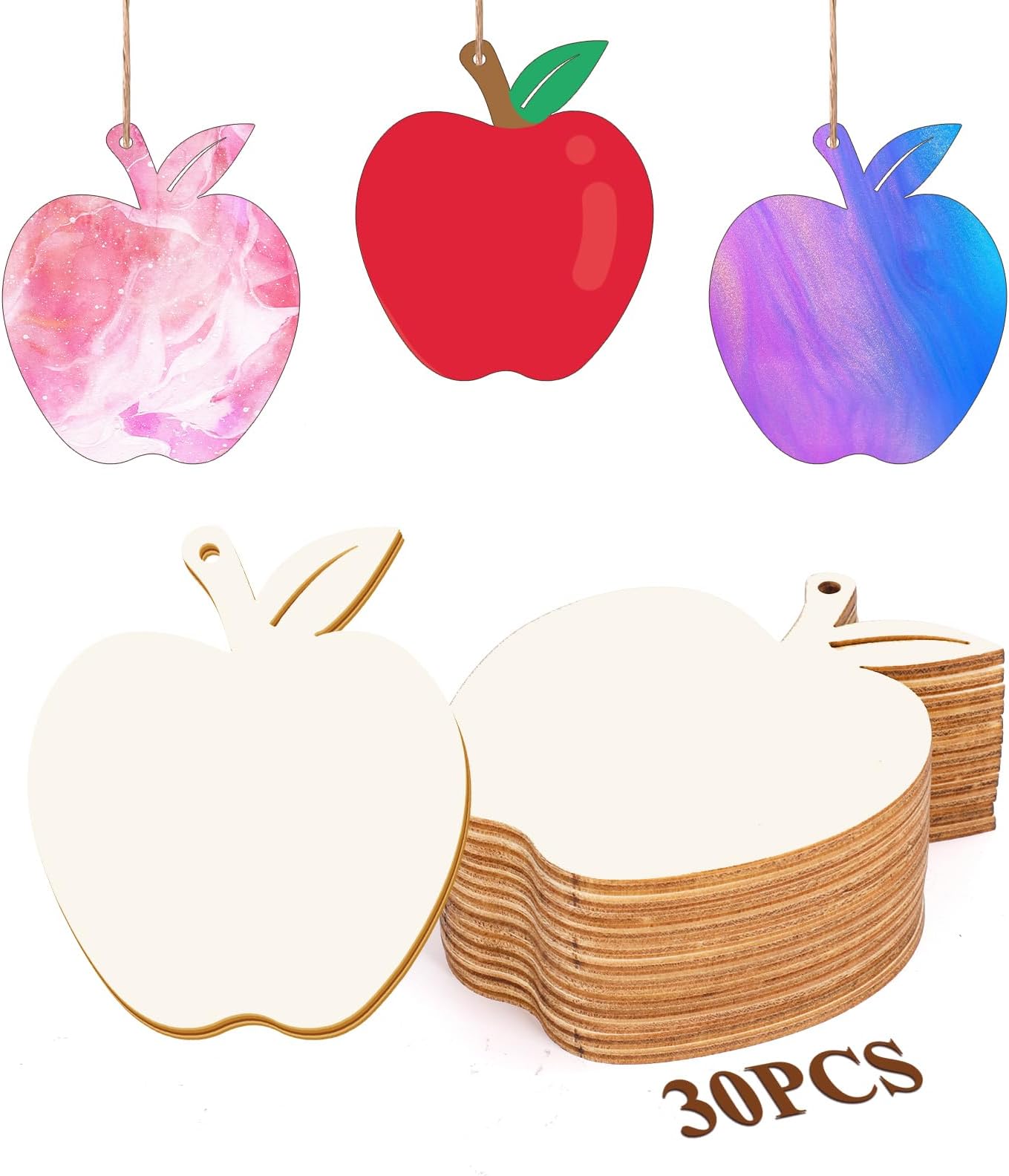 Amazon.com: Tmflexe 30Pcs Apple Unfinished Wooden Gift Ornaments DIY ...