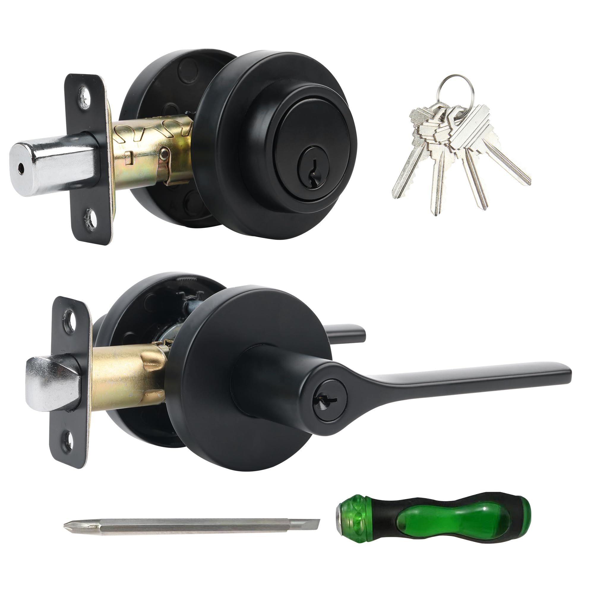 Front Door Handle and deadbolt Set,Entry Door Lever with Single ...