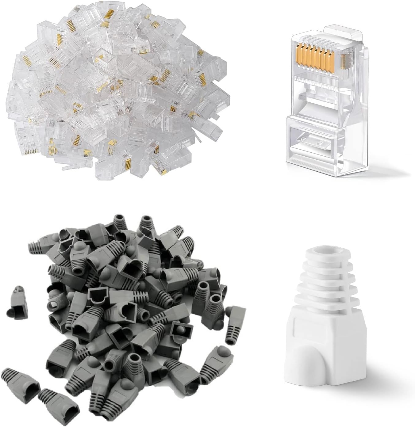 MVTECH RJ45 Cat5 Cat5e RJ45 Connectors Gold Plated 8P8C Plugs and Grey ...