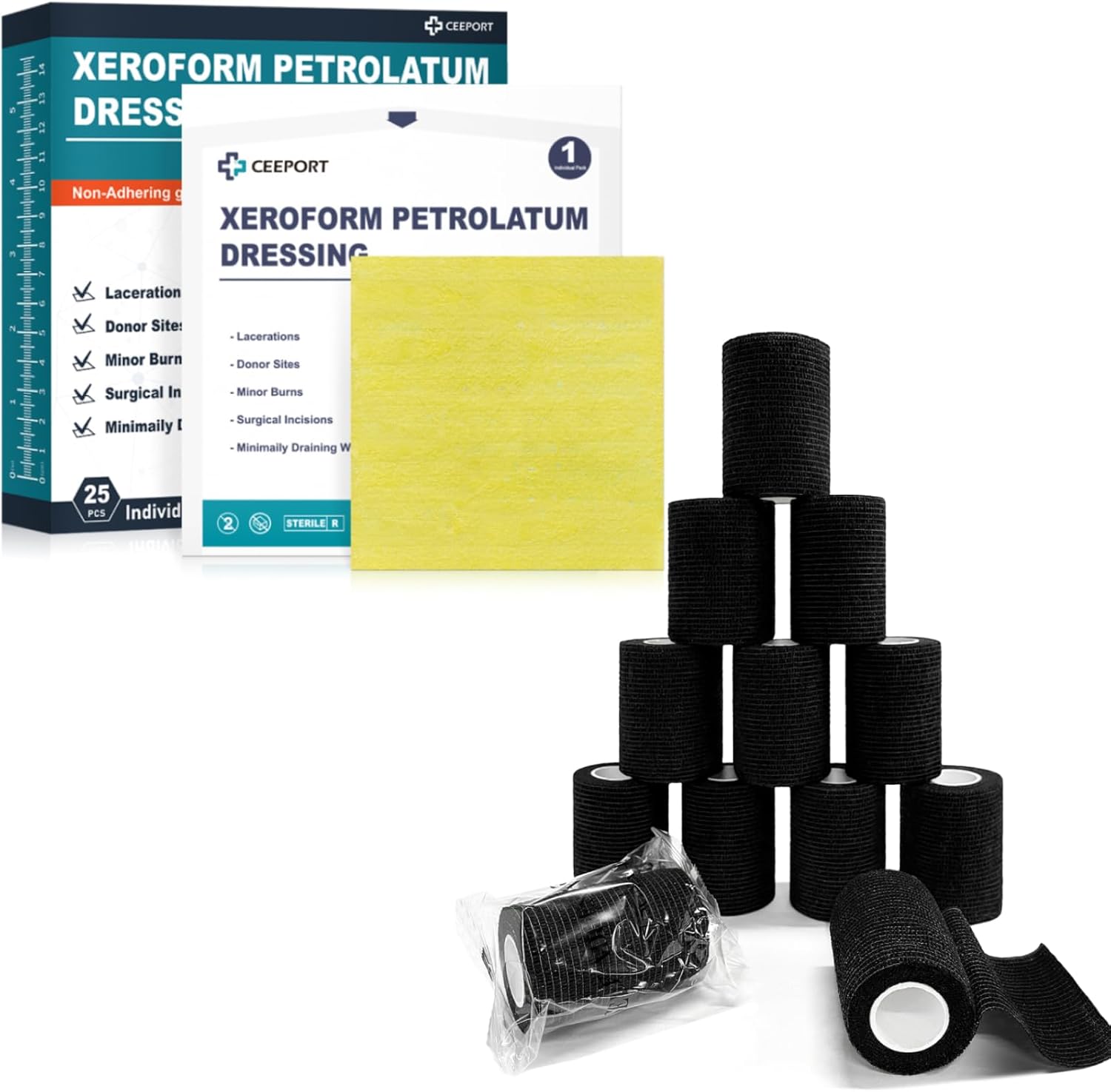 Amazon.com: CEEPORT Medical Xeroform Petrolatum Dressing 4x4,Black Self ...