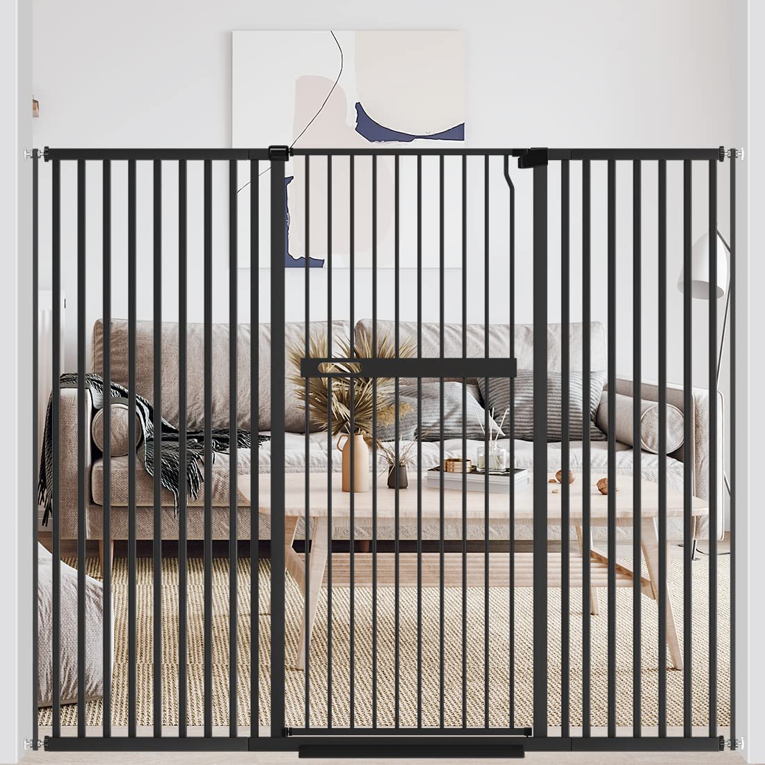 WAOWAO 55.11" Extra Tall Cat Pet Gate Wide Pressure Mounted Walk ...