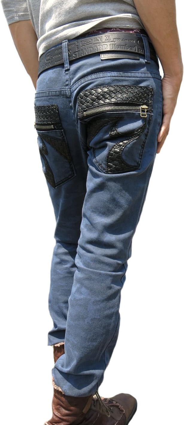 Amazon | クラウド72(CLOUD72)メンズ ジーンズ#821ストレート(ストレッチデニム)迷彩柄 カモフラ 刺繍 黒革 お兄系 レザー レッドペッパー (38) | ジーンズ 通販