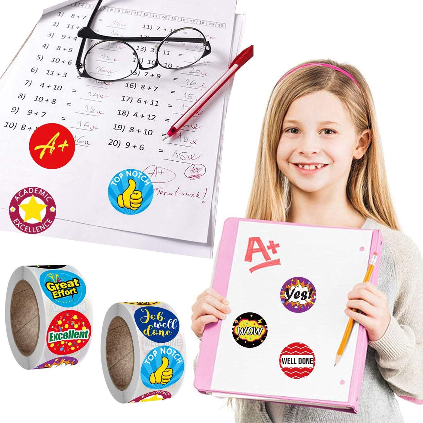 2 Roll Reward Stickers, 1000 Pieces 1 Inch School Stickers,16 Assorted ...