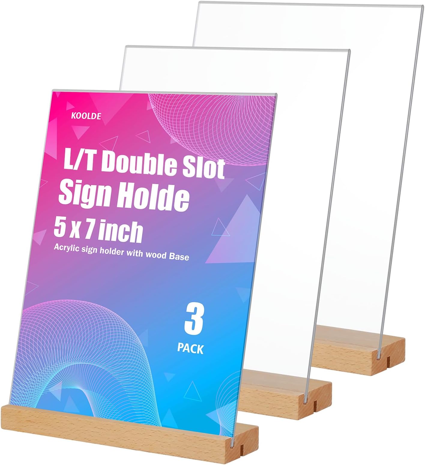 Amazon.com: KOOLDE 3 Pack Acrylic Sign Holder 5x7 with Wood Base L/T ...