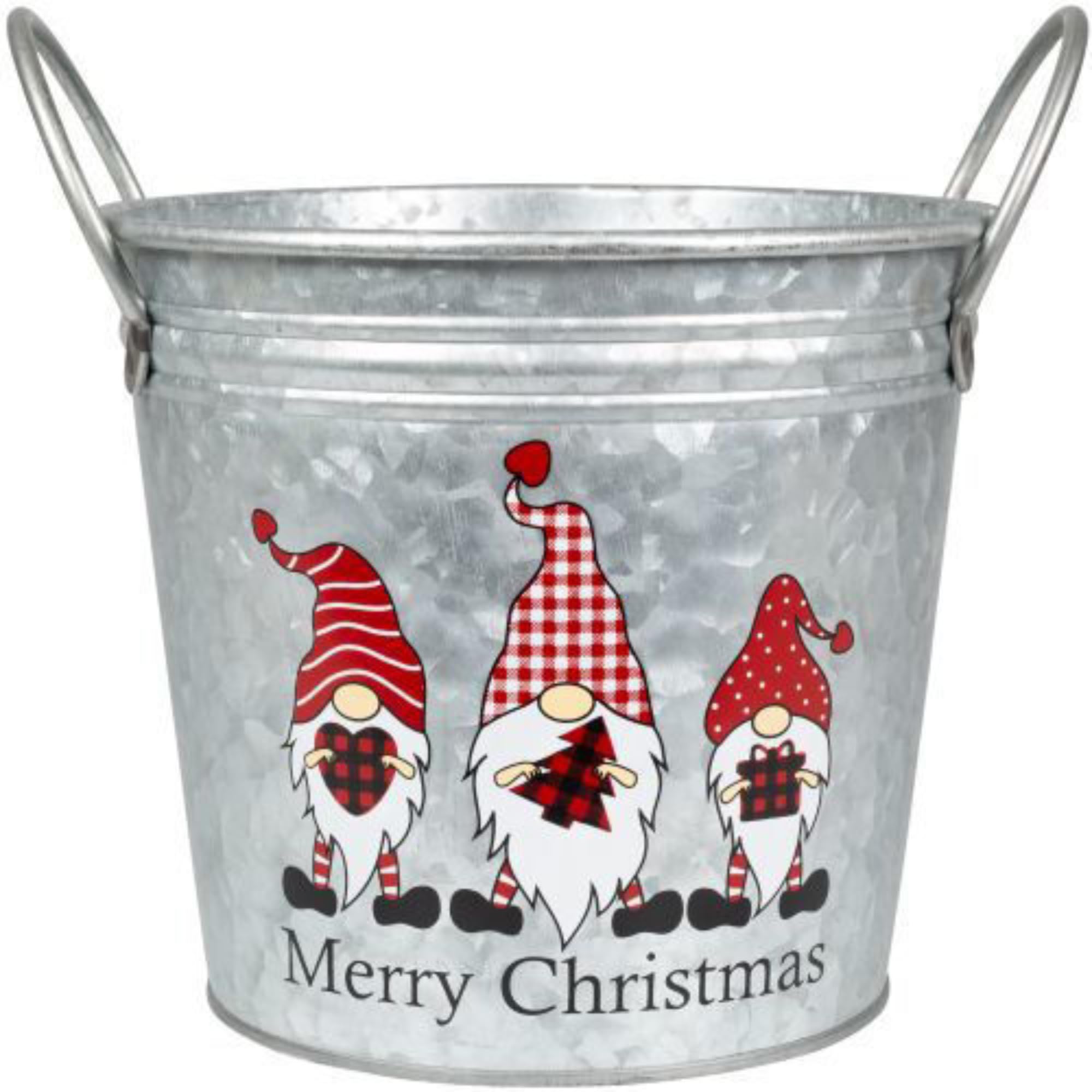 Merry Christmas Tin Pail Gnome Gonk 18cm, 7inch Plant Pot Handles 2.6L ...