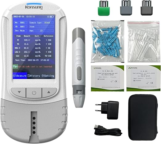 Konsung Cholesterin Messgerät mit 40 Teststreifen, 6-in-1-Analysegerät ...