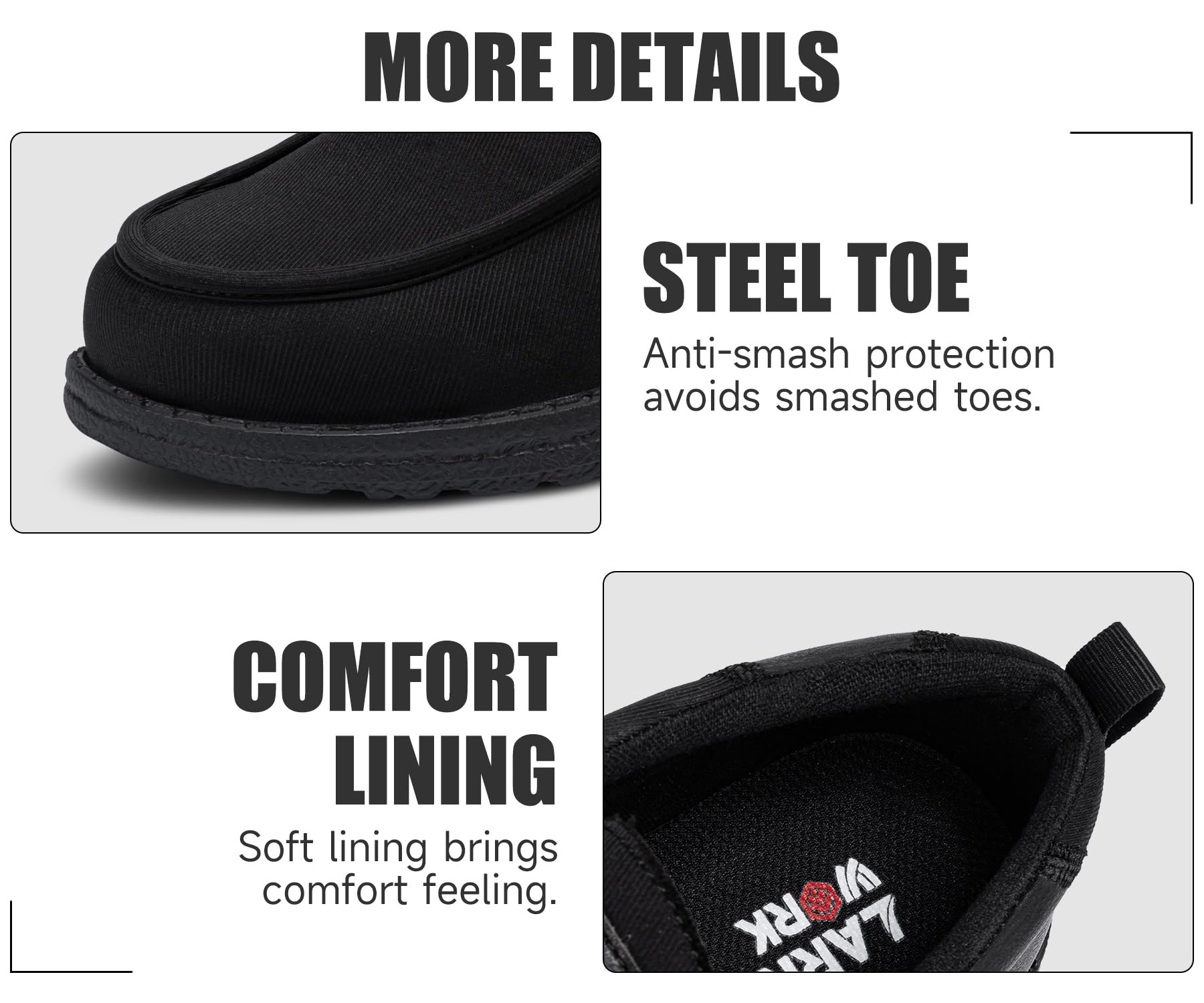 Snapklik.com : LARNMERN Steel Toe Loafers Men Slip On Canvas Shoes Work ...