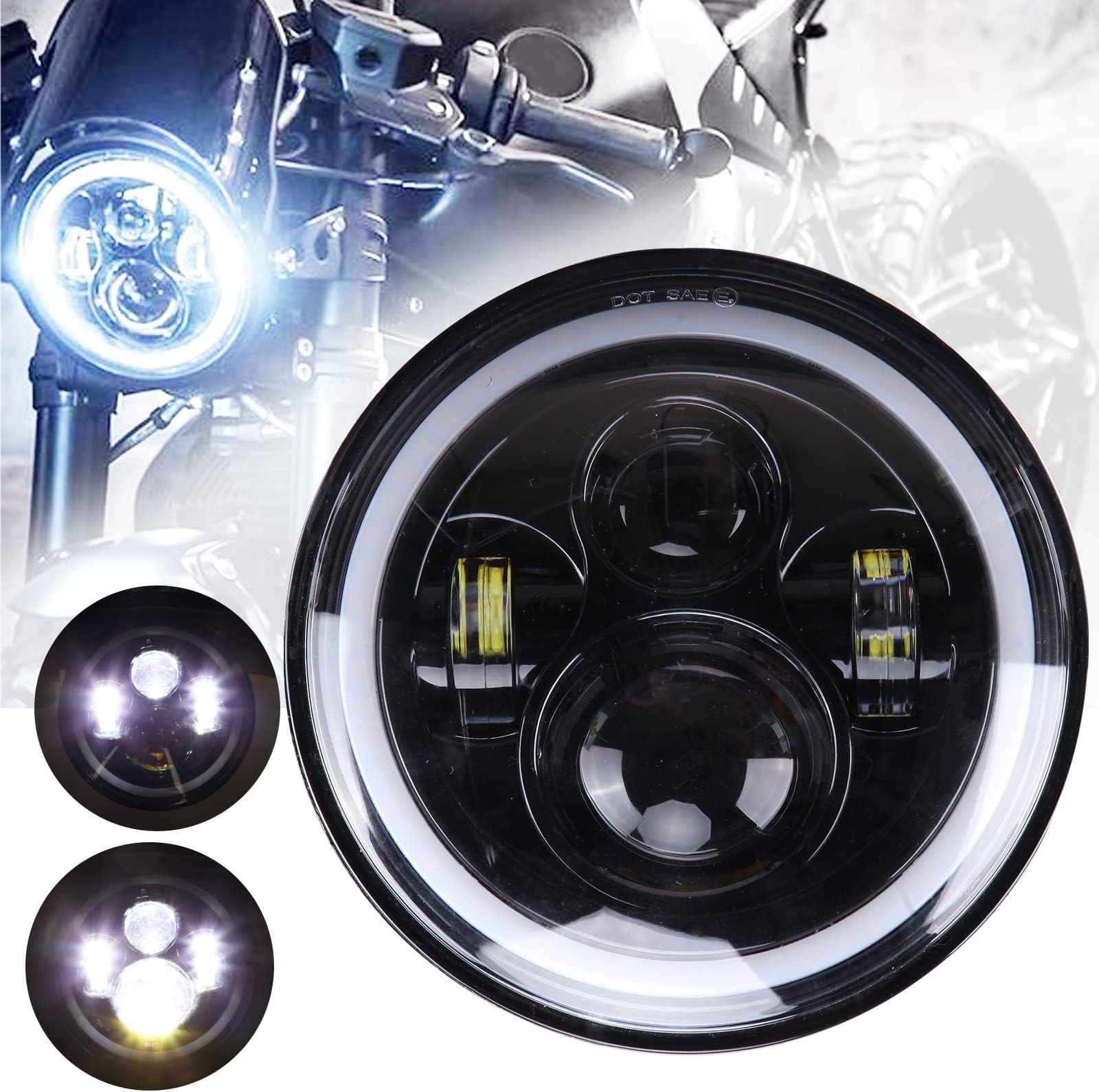 JMTBNO 7 Zoll Motorrad LED Scheinwerfer mit Rundem DRL + Bernstein ...