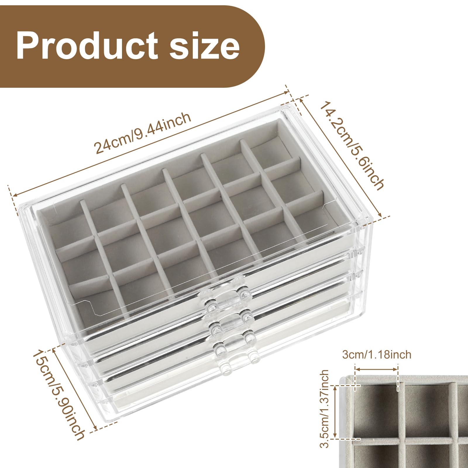 Gatphy Rock Display Case, 4 Drawers Rock Collection Box 72 Grids Rocks ...