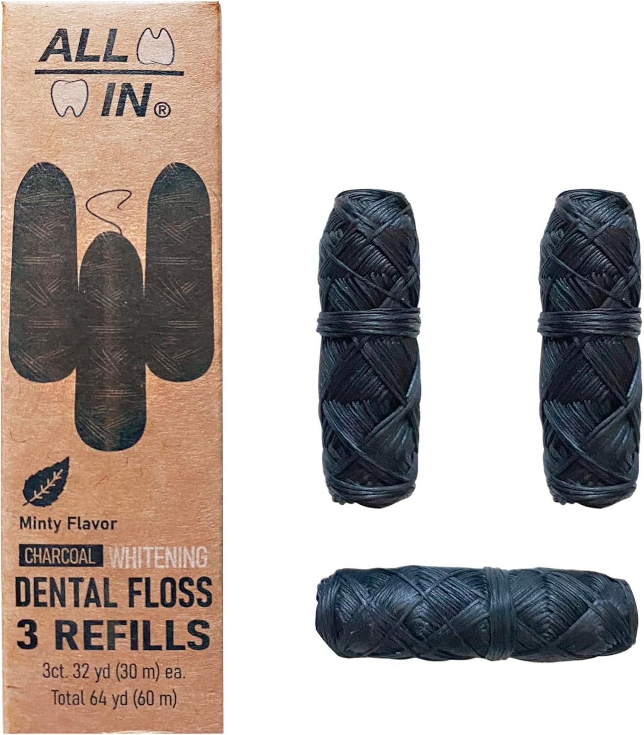Amazon.com : ALL IN Charcoal Floss Refills 3 x 32 yds Each - Activated ...