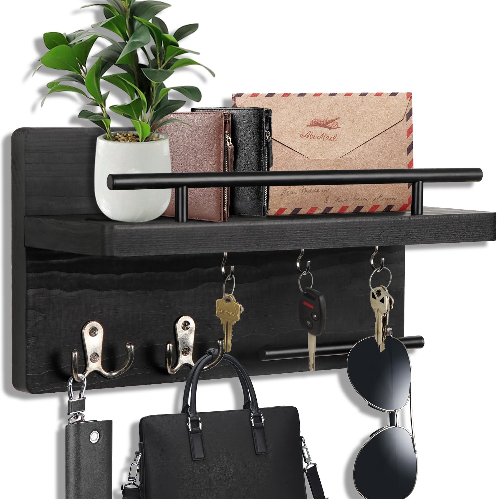 Comfify Wooden Wall Mount Mail Holder Organizer – Rustic Key Holder ...