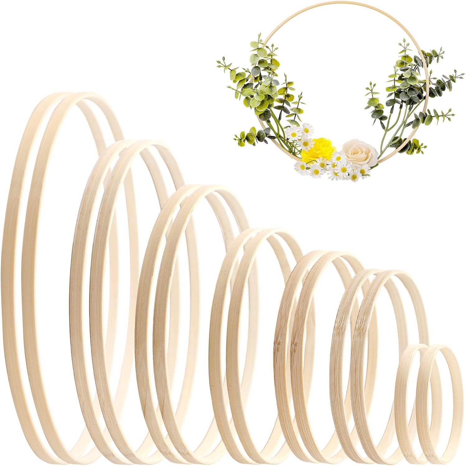 Amazon.com: Jetec 14 Pcs Wooden Bamboo Floral Hoop 7 Sizes Set Macrame ...