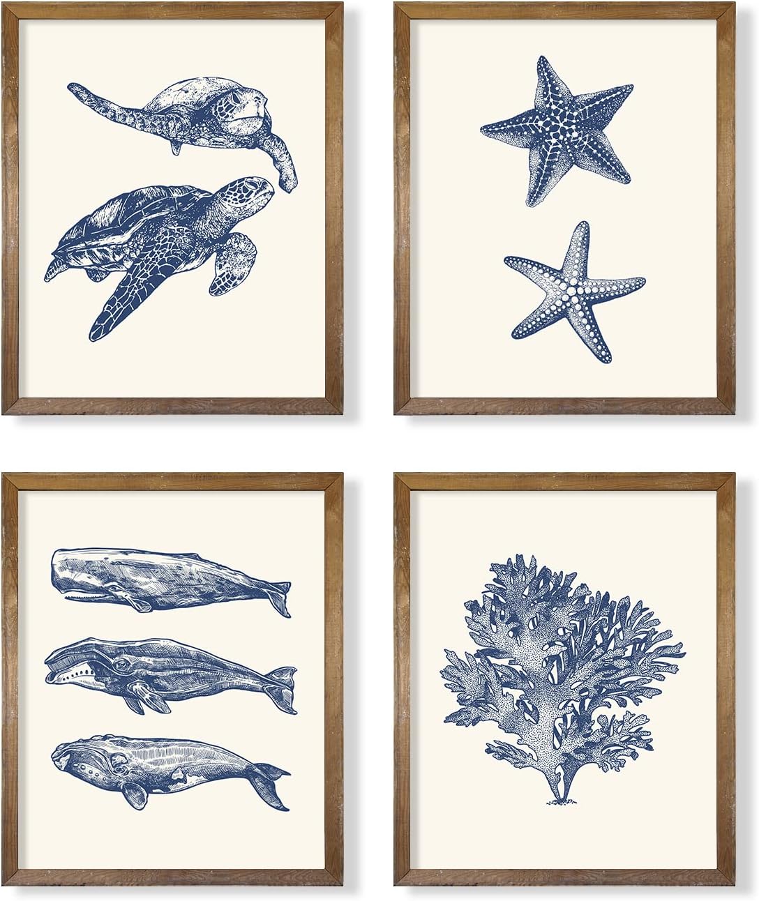 Amazon.com: Navy Blue Nautical Themed Wall Art - Starfish Turtle Grass ...
