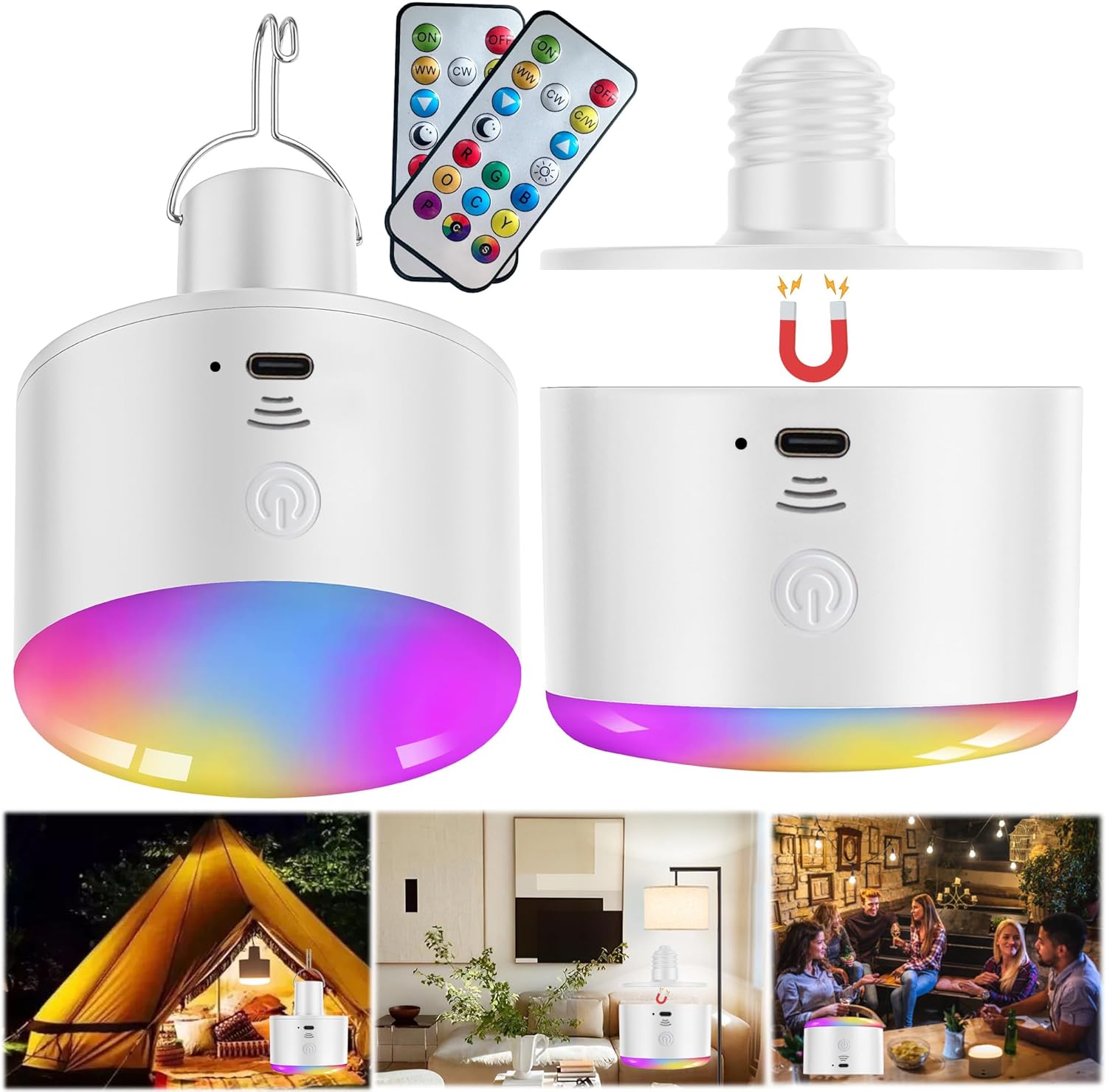 slywise Battery Operated Light Bulb with Remote RGB Rechargeable Light ...