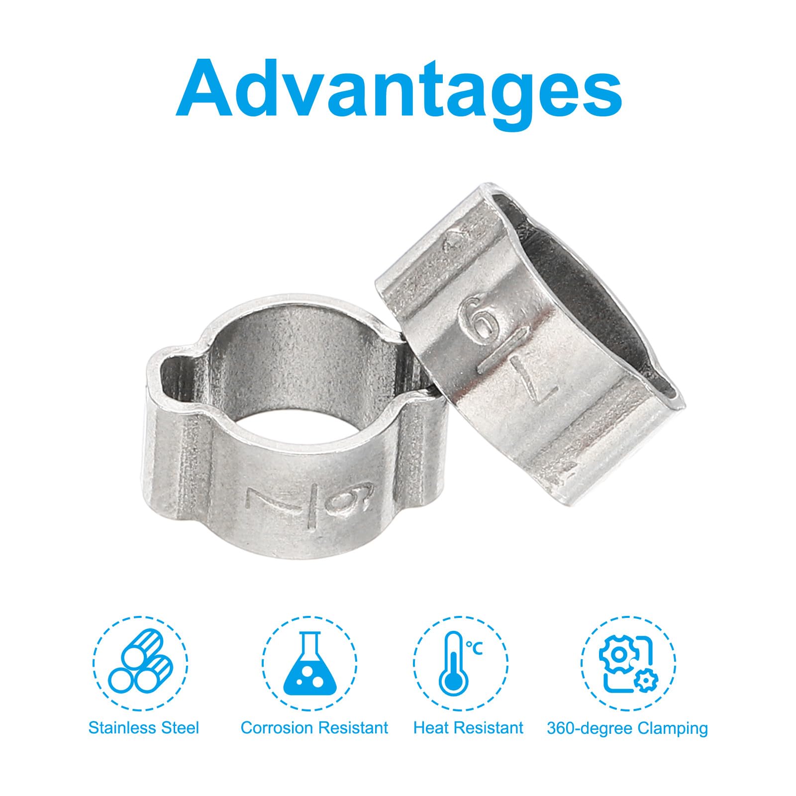 PATIKIL 30 Pack 7-9mm Double Ear Hose Clamp, 304 Stainless Steel O Clip ...