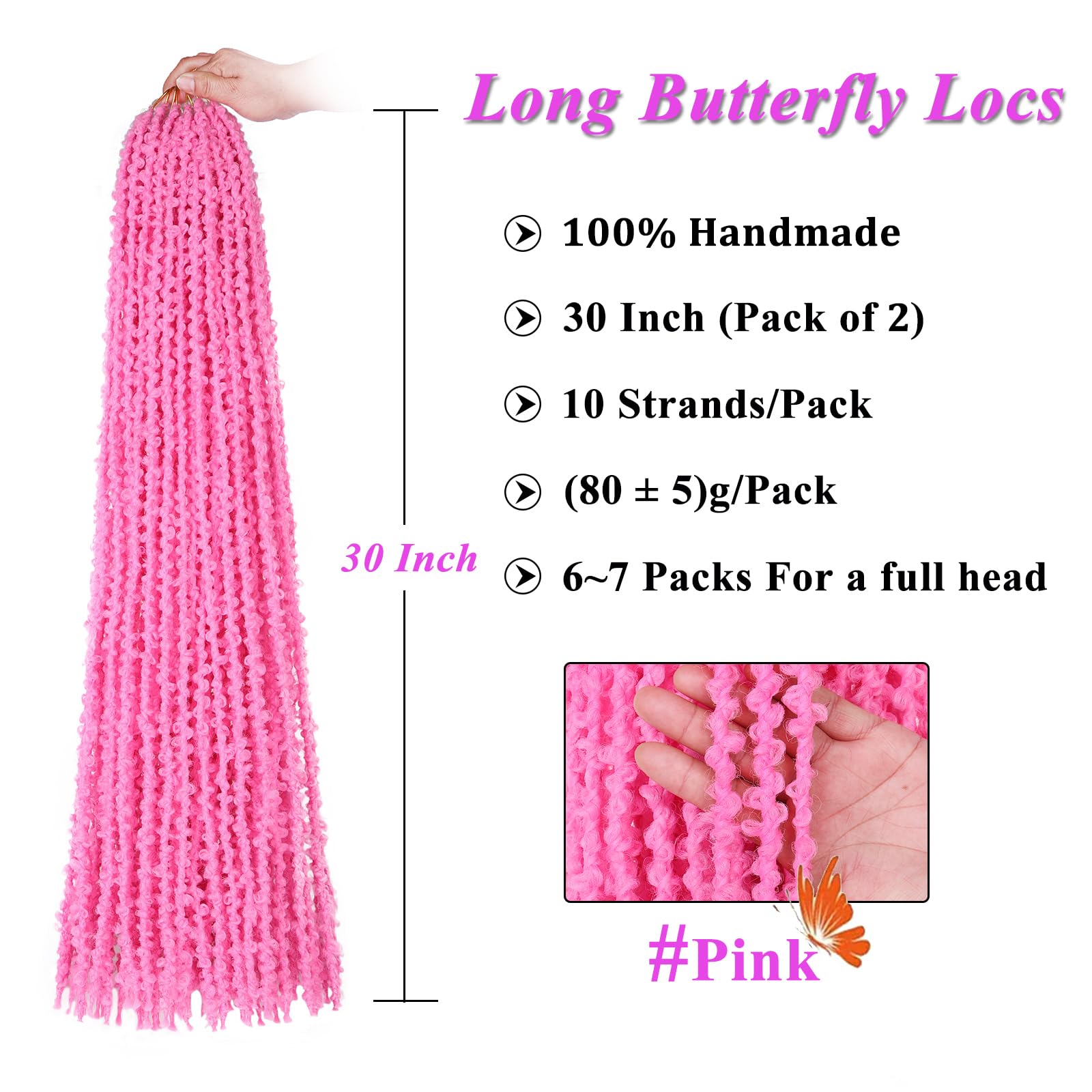Snapklik.com : 2Packs 30 Inch Butterfly Locs Crochet Hair Pink Long ...