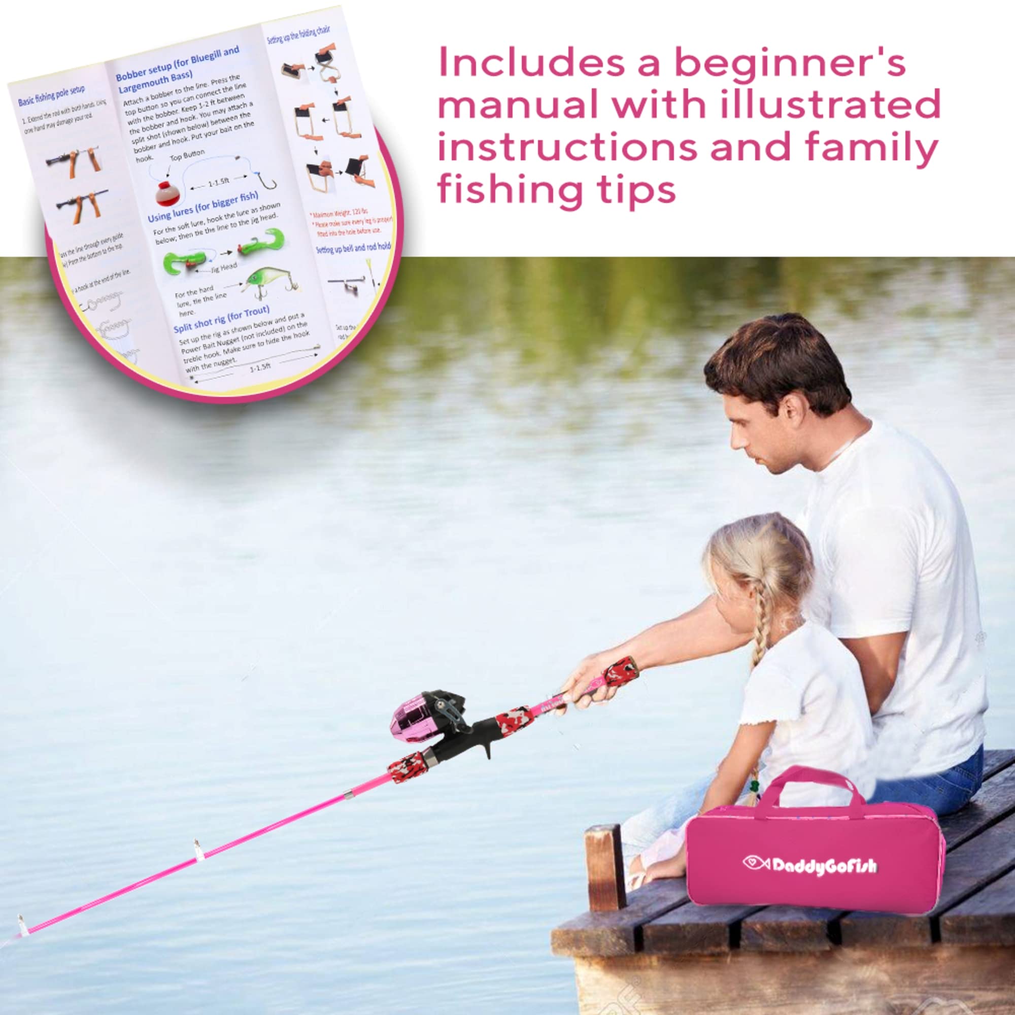 DaddyGoFish Kids Fishing Pole â€“ Telescopic Rod & Reel Combo with ...