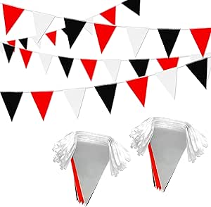 Amazon.com: LZXING 100 Feet Red Black White Pennant Banner Flags Party ...