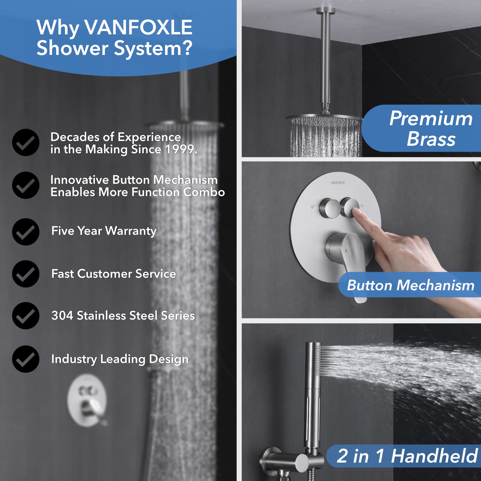 Snapklik.com : VANFOXLE Shower Faucets Sets Complete Brushed Nickel Shower System, Push Button ...