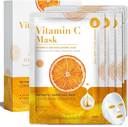 TBeautfave Sheet Mask,10Pcs Vitamin C Face Masks, Face Masks Skincare ...