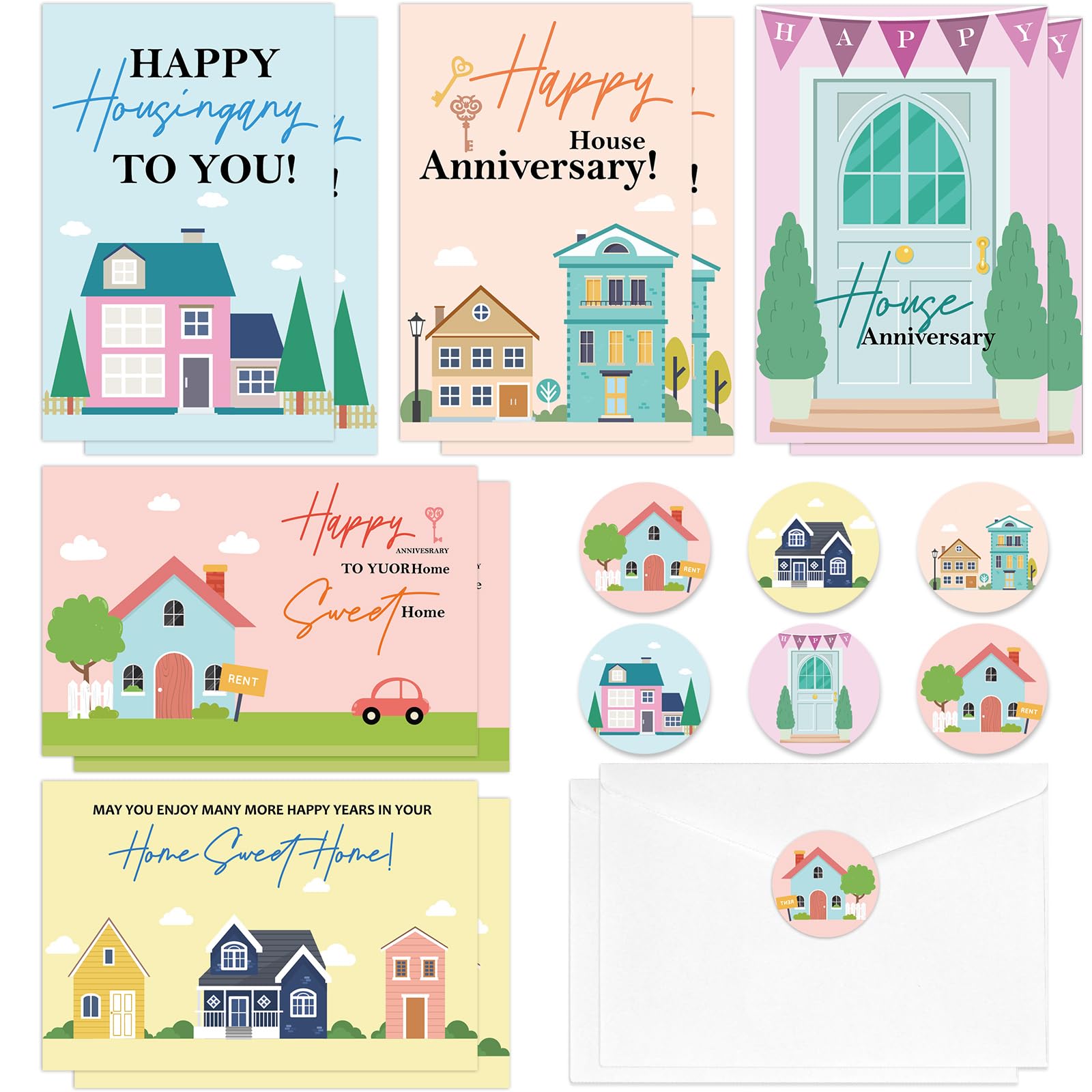 Amazon.com : 50 Pcs Happy Home Anniversary Cards with Envelopes Welcome ...