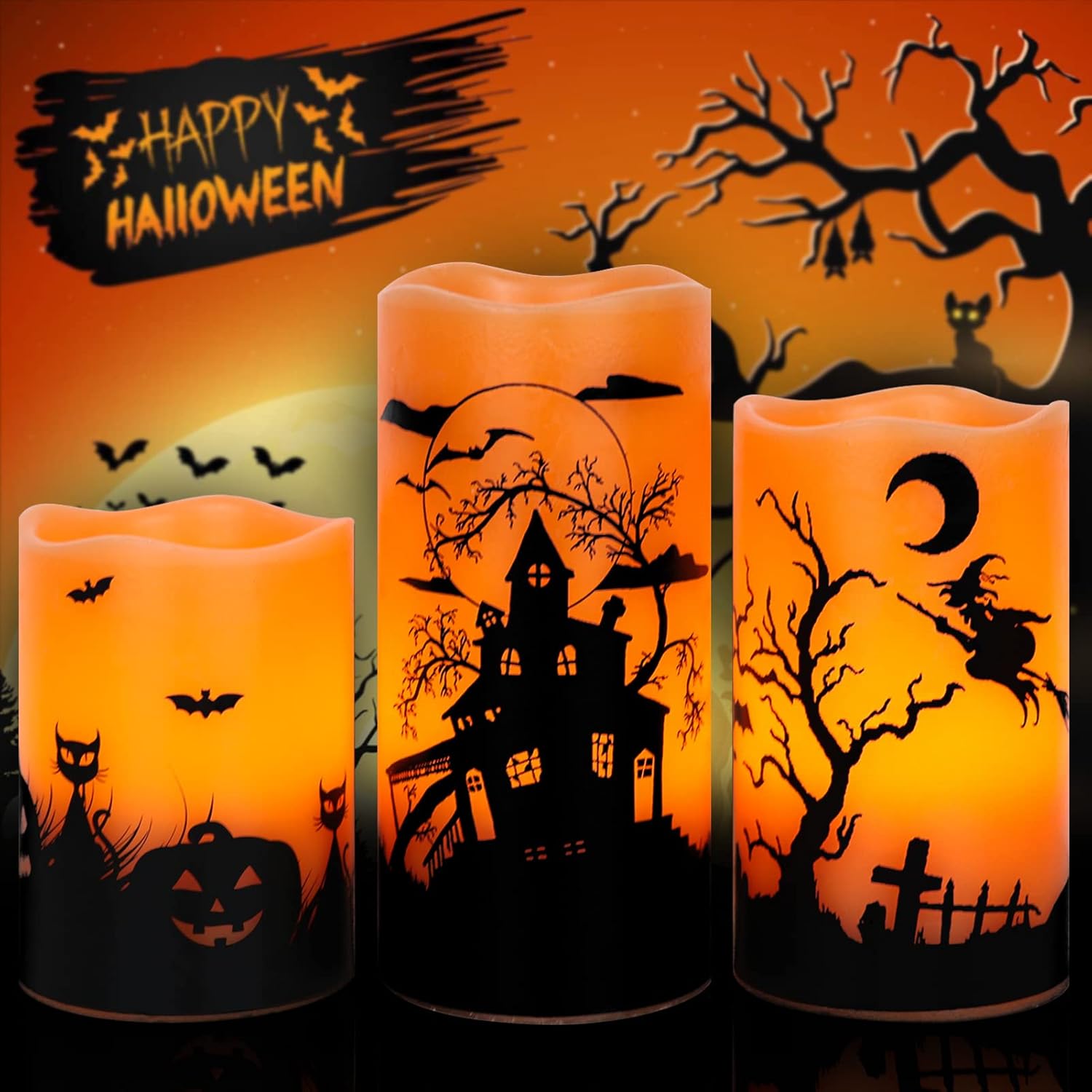 Amazon.com: Wondise Halloween Flickering Flameless Candles with 6 Hour ...