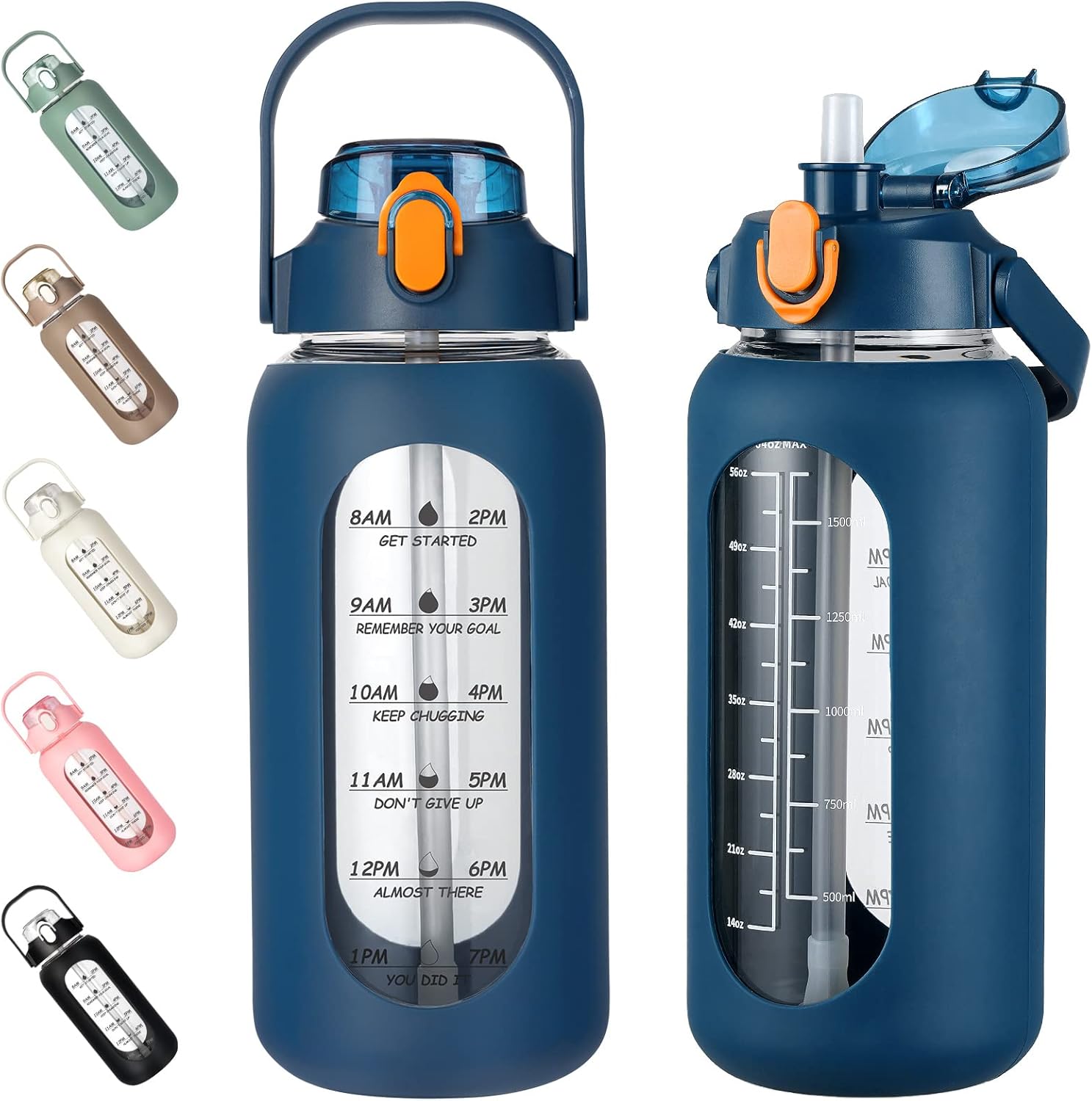 Amazon.com: kytffu 64oz Glass Water Bottles with Straw, Half Gallon ...