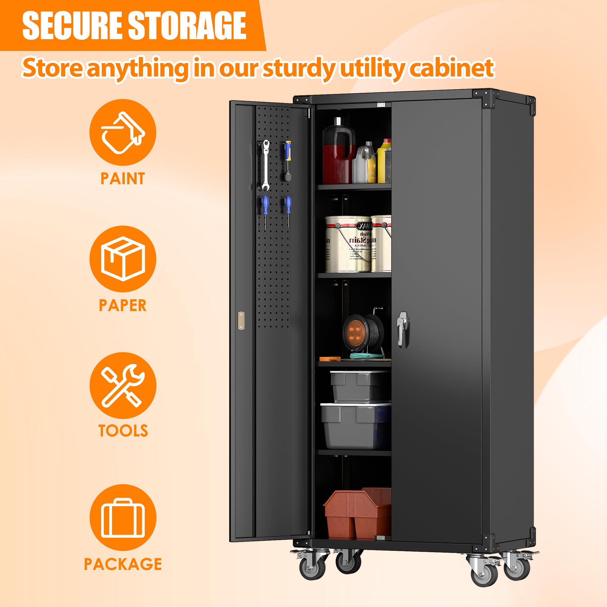 Lockable Steel Cabinet Adjustable Shelves 72 Inch Steel Storage Cabinet ...