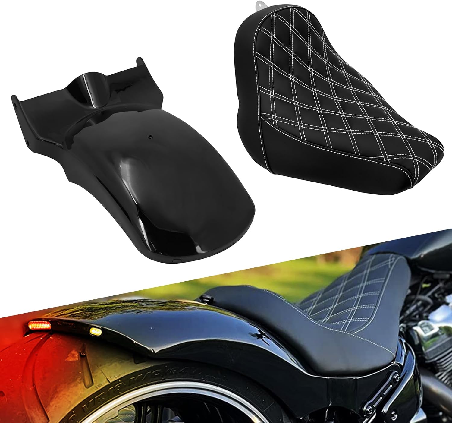 Amazon.com: HCmotorku Motorcycle Rear Fender With LED Light + Driver ...