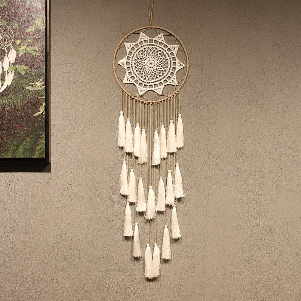 Amazon.com: Macrame Dream Catcher Wall Decor with Pom Poms Large White ...