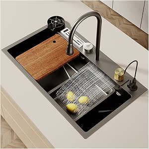 Amazon.co.jp: Sink Single Bowl Kitchen Sink with Raindance Falls ...