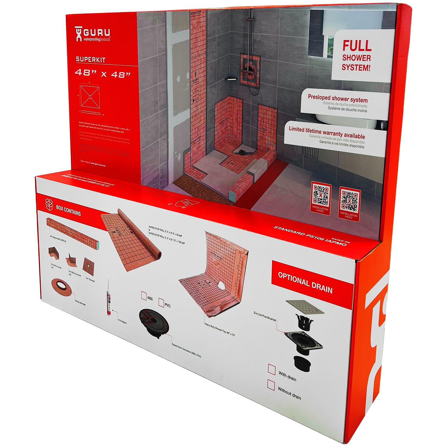 GURU USA SuperKit Square Complete Shower Kit with Heavy Duty Tray, Evo ...