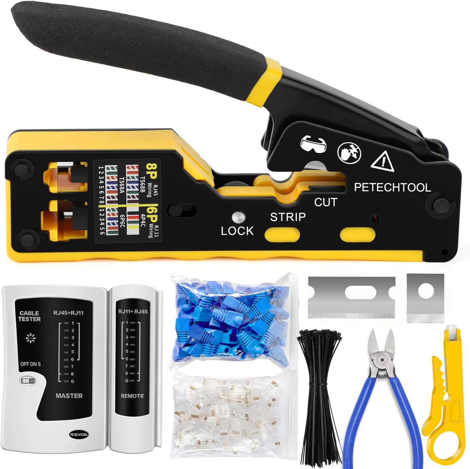 RJ45 Crimp Tool Kit, Ethernet Pass Through Crimper, Network Tool Kit ...