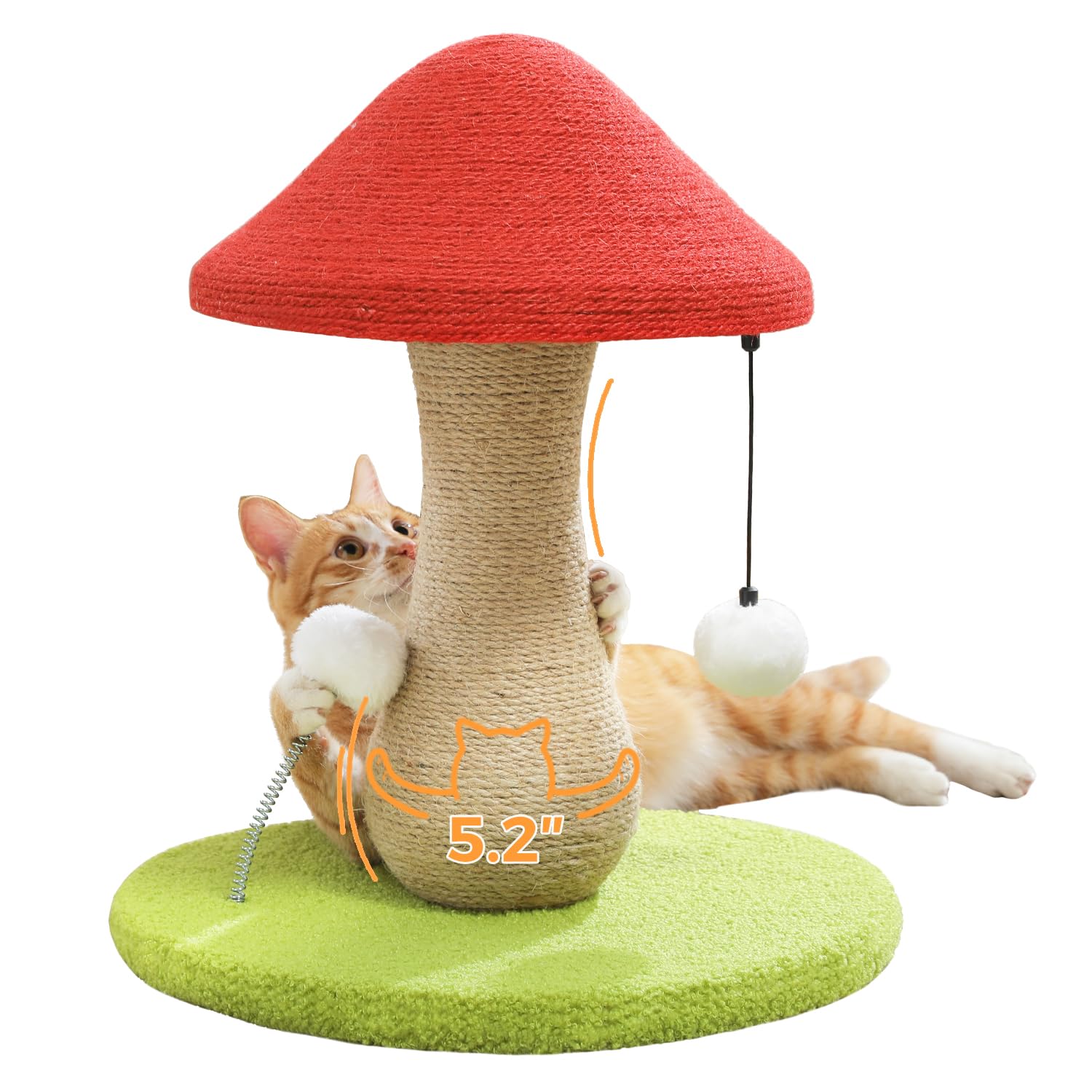 PAWZ Road Mushroom Cat Scratching Post, 17.7" Cat Scratcher Cute with ...